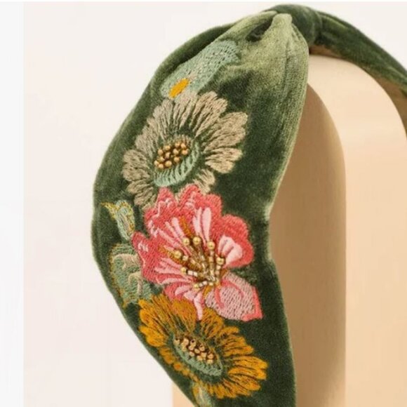 Powder UK | Accessories | Powder Art Deco Folk Velvet Green Embroidered ...